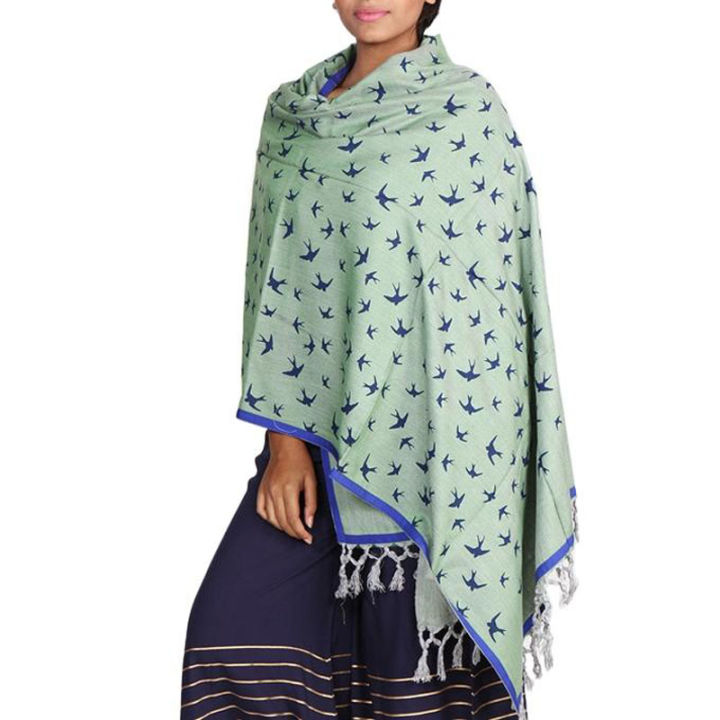 Lime and Blue Mixed Fabric Shawl For Women - Low Maintenance and ...