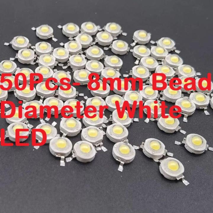 50Pcs- 8mm Bead Diameter WHITE Color 3 Watt DC 3.7V Ultra Bright White ...