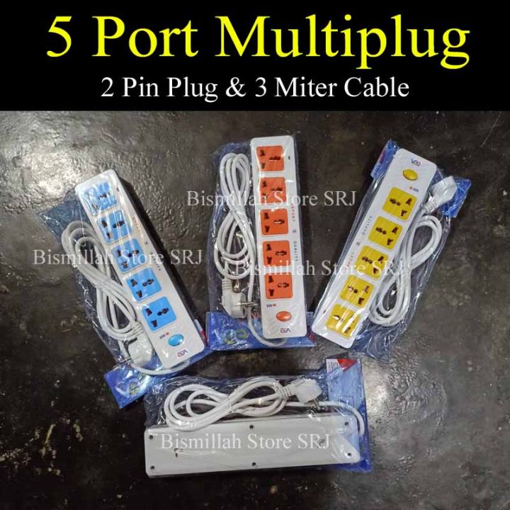 5 Way Multi Plug with 3 Miter 10 Feet Cable, Multiplug Socket Extension ...