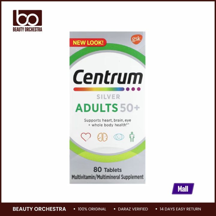 Centrum Silver Adults 50 plus 80 Tablets Daily Multivitamin Supplement ...