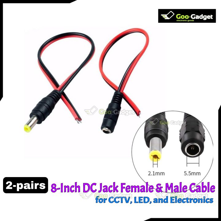 Male Female DC Power Jack and Socket with Cable (2.1mm Plug to 2-Pin ...