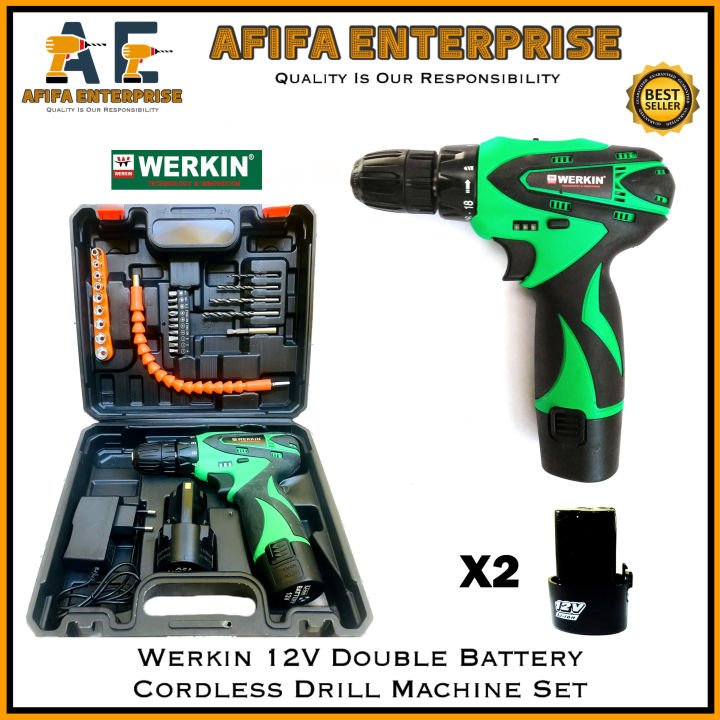 Werkin 12V Double Battery 10mm Cordless Drill Machine Set | Daraz.com.bd