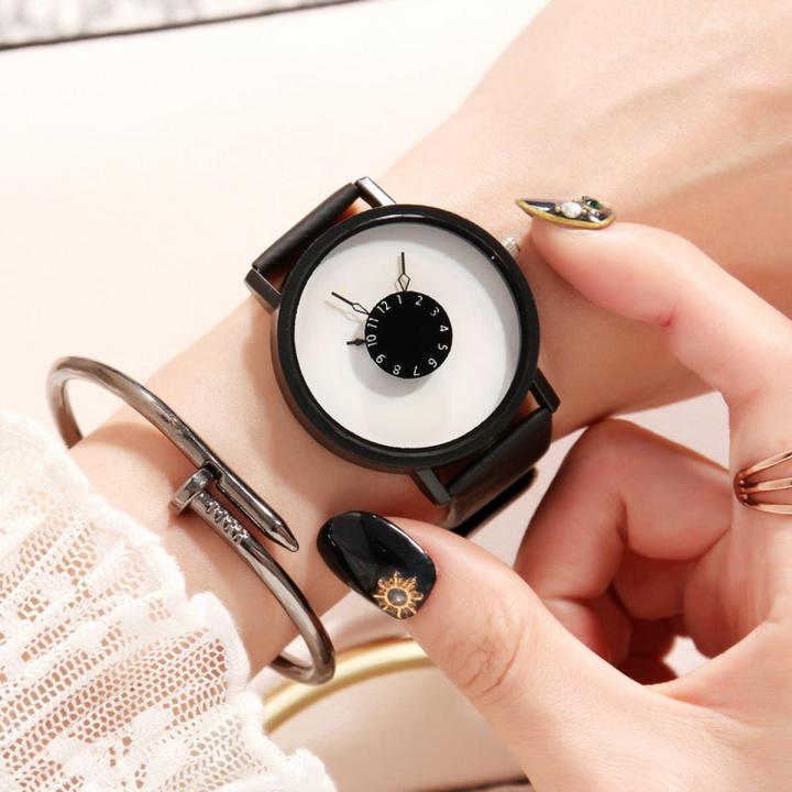 Simple Dial Quartz Watches -Ins Fashion White & Black Couple Watches ...