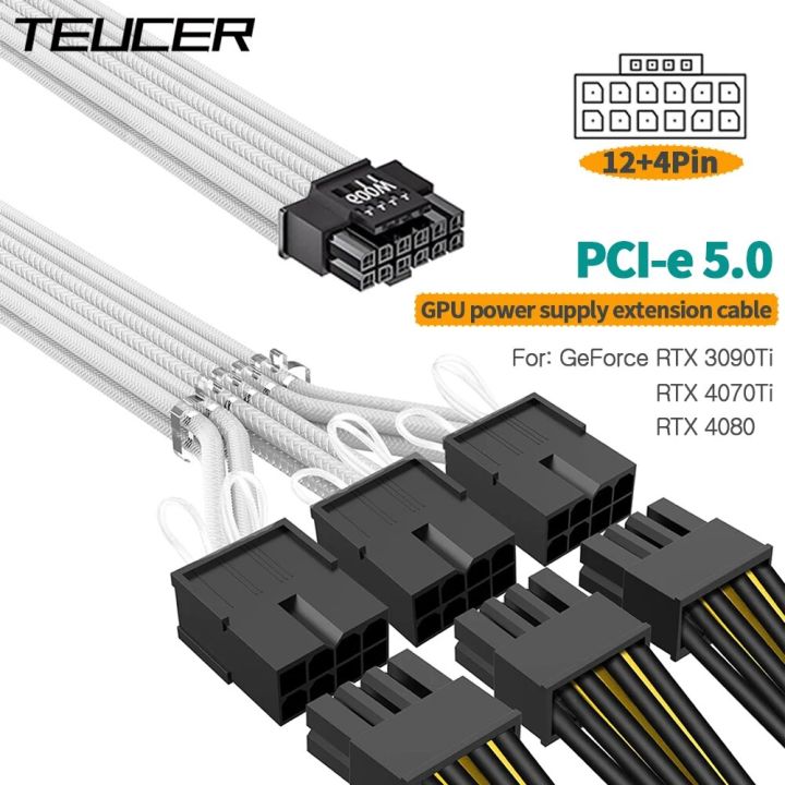 TEUCER 340mm 16(12+4)Pin Male to 3x8(6+2)Pin Female Sleeved PCI-e 5.0 ...