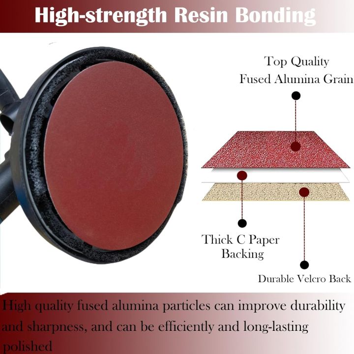 4" and 5" Red P60 Grit Hook & Loop Sanding Discs, Box of 10 pcs ...