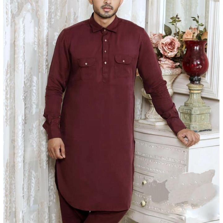 Premium Quality Maroon Color Semi Long Kabli Set for Men Eid Exclusive ...
