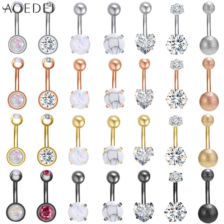 AOEDEJ Shiny Zircon Belly Ring 14G for Women Surgical Steel Navel ...