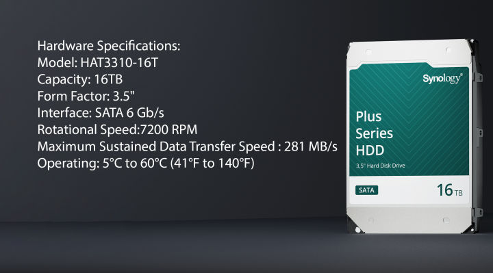 HAT3310-16T || Synology 16 TB || 3.5" || SATA 6 Gb/s|| 7,200 rpm || HDD ...