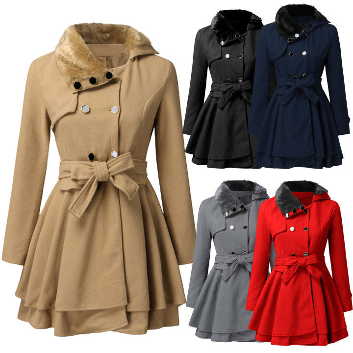 Women Overcoat Plush Turndown Collar Warm Slim Trench Coat | Daraz.com.bd