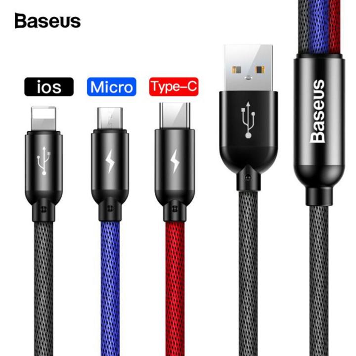 Baseus 3.5A Three Primary Colors 3-in-1 Cable Lighting Micro Type-C ...