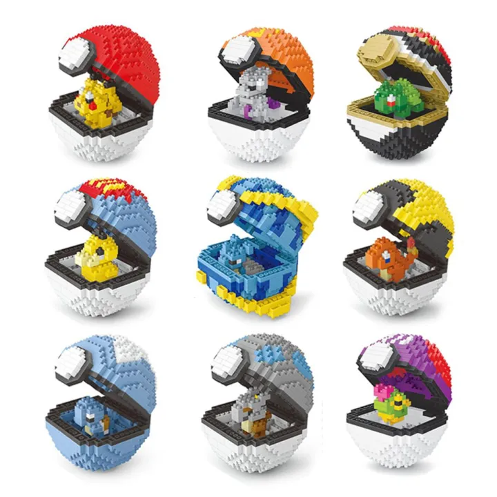 Pokemon Building Blocks Poke Ball pikachu bricks Anime Mini Action ...