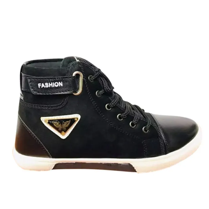 Boots high neck mid caff golden,black mix fabrics and leather rubber ...