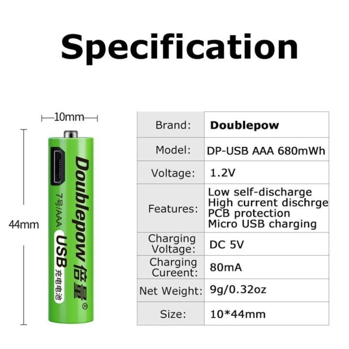 1pcs//AAA//DoublePow//1.2V//680mWh//Micro usb charging port ...