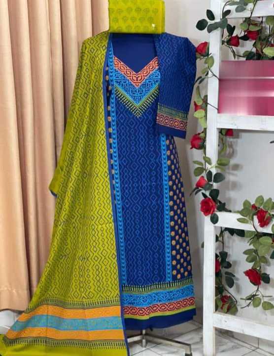 Cotton Unstitched Block Print Three-Piece Salwar Kameez - Ethnic Dress ...