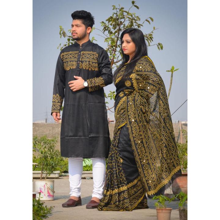 Deshi Shop BD Featuring New couple set panjabi and sharee half silk ...