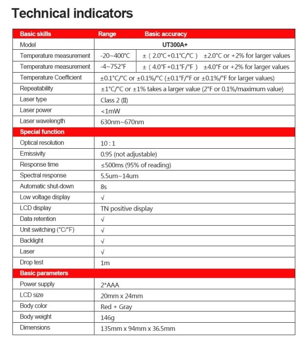 UNI-T UT300A+ LASER Infrared Thermometer Handheld Thermometry Digital ...