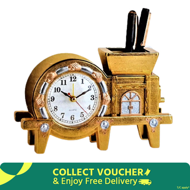 Brass Desk Clock with Pen Holder – Analog Table Clock for Office Desk ...