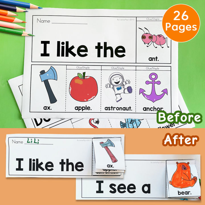 26pages English 26 letter Phonics DIY flip book Early education ...