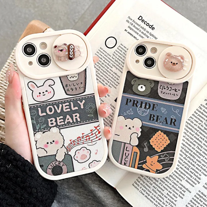 Olige case for 14 plus 13 12 Pro Max 11 for couple cartoon cute 3D bear ...