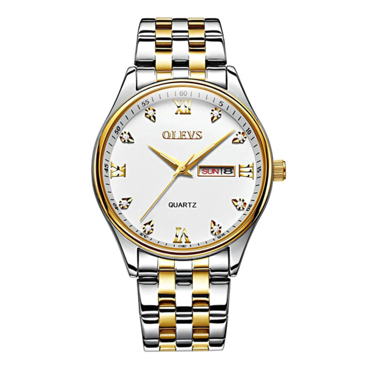 OLEVS 5570 Silver And Golden Two-tone Stainless Steel Analog Watch For ...