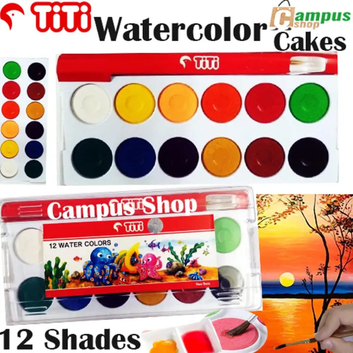 TiTi Water Colour Cake 12 Solid Color Box with Paintbrush for ...