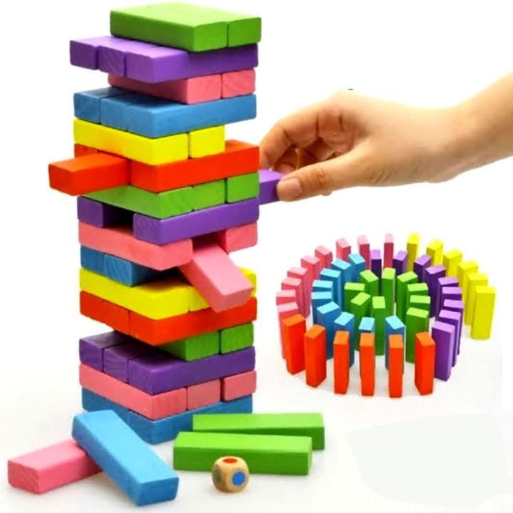 Mini Blocks Multicolored Wooden Tumbling Sticking Tower Educational Toy ...