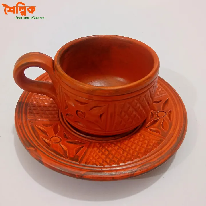 Clay Tea Cup With Pirich . Clay Tea Cup Set . Matir Cup Pirich set . Tea Cup-Saucer Set | Daraz ...