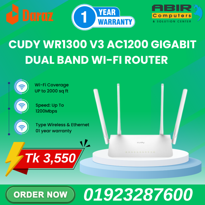 Cudy WR1300 V3 AC1200 Gigabit Dual Band Wi-Fi Router | Daraz.com.bd