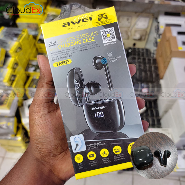 AWEI TWS T28P TWS LED Display Earphones With Mic Bluetooth-compatible Earbuds Bass For iPhone ...