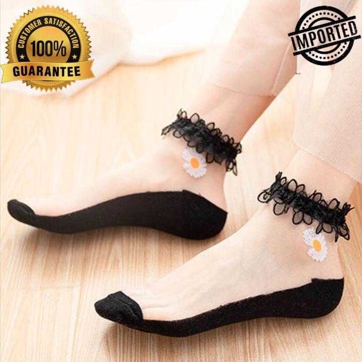 China Yuki Comfortable and cool daisy ice silk transparent socks for ...
