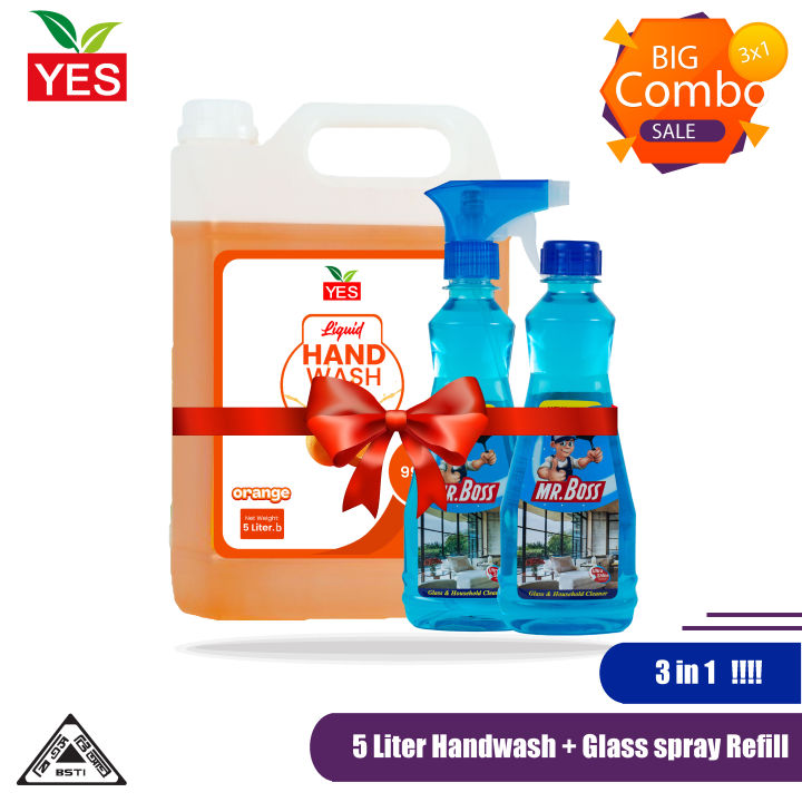 Yes Hand wash Liquid Orange 4.5Ltr & Mr Boss Glass Cleaner Spray ...