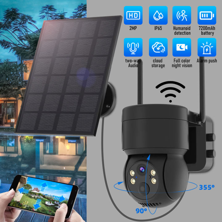 1080P PTZ Solar Security Camera Outdoor 360° 2MP Wireless WiFi Solar ...
