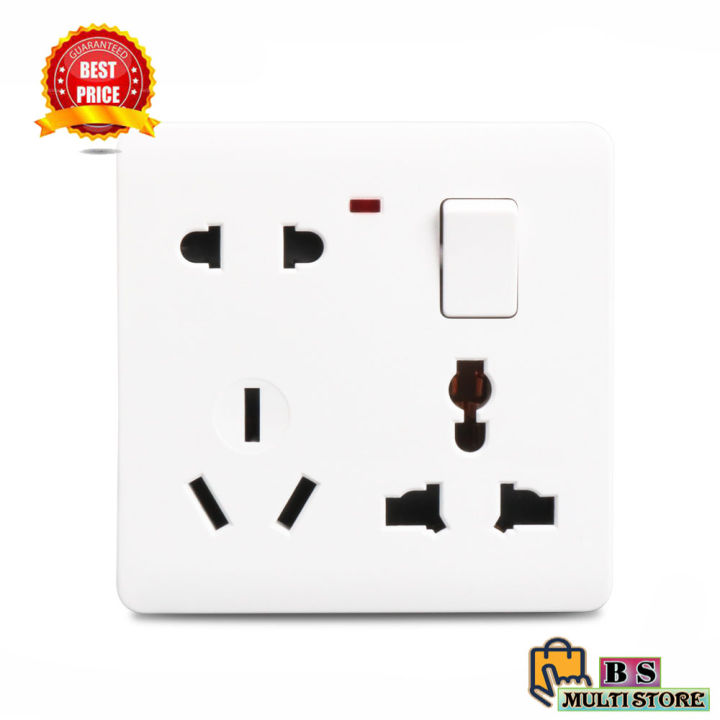 6 Pin Multi Gang Socket with Indicator 3 pin & 2 Pin Multi Function Universal Wall Switch Socket ...