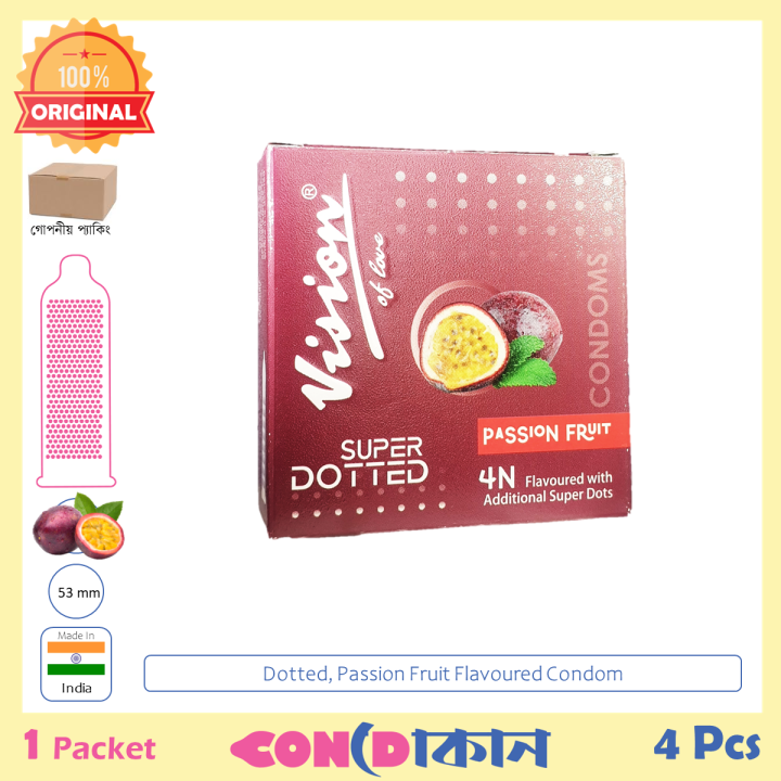 Vision Super Dotted Passion Fruit Flavoured Condom 1 Pack (4 Pcs ...