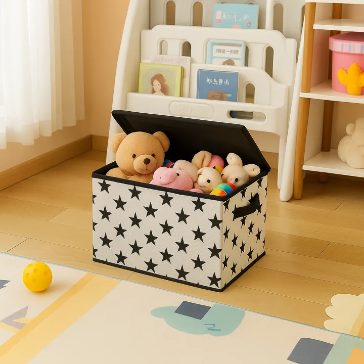 Star Print Foldable Toy Box With Lid – Organize Toy & Cloth ,Printed ...