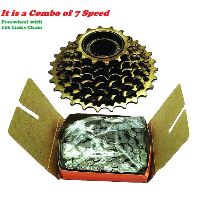 Bicycle Freewheel + Chain Combo of 7Speed Freewheel with 116 Links ...