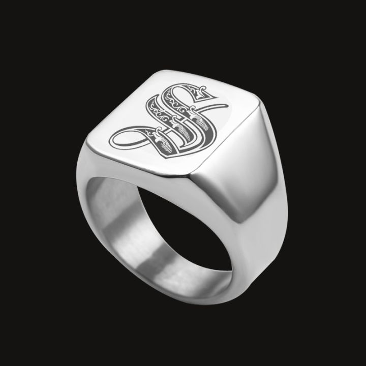 Engrave Initial A to Z Alphabet Stainless Steel Signet Ring High ...