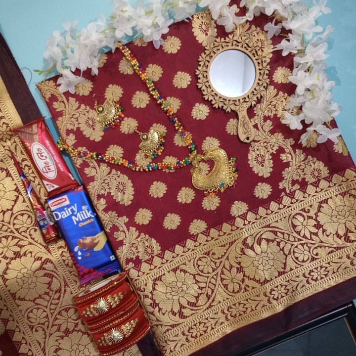Katan Sari Combo Gift Set - katan Saree Necklace Earrings Bangles ...