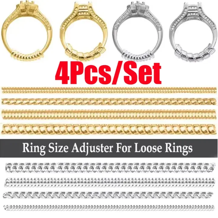4 pcs- 4 Sizes/set Ring Size Adjuster Rose/Golden/Clear/Transparent ...