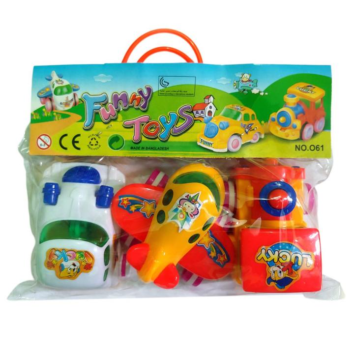 3 Piece Push and Go Friction Toy Car (Set of Air Plane, Car, Train ...