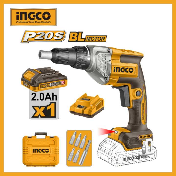 INGCO 20V Cordless drywall screwdriver With 1 Pcs 2.0Ah battery pack,1 ...