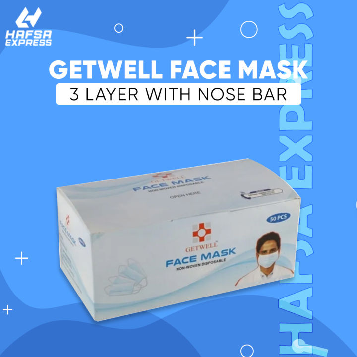 Getwell Surgical Face Mask 3 Layer With Nose Bar | Daraz.com.bd