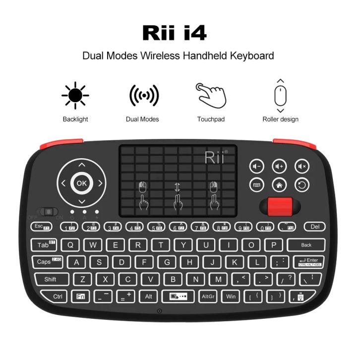 Rii I4 Mini Bluetooth Wireless Keyboard With Touchpad 2 4ghz Backlit Mouse Remote Control For