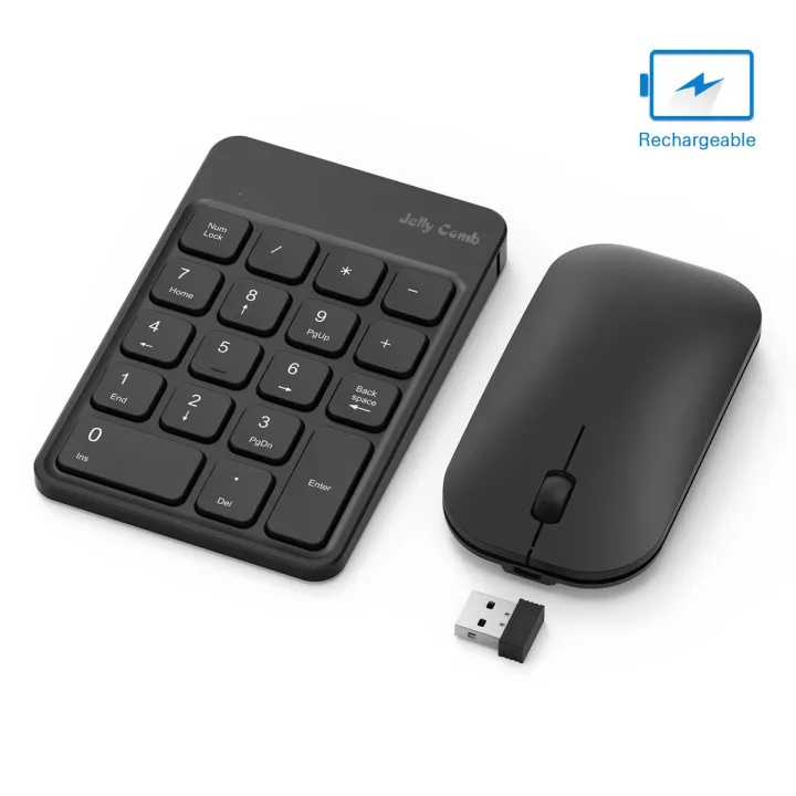 Jelly Comb Wireless Numeric Keypad And Mouse Combo 2.4G Rechargeable ...