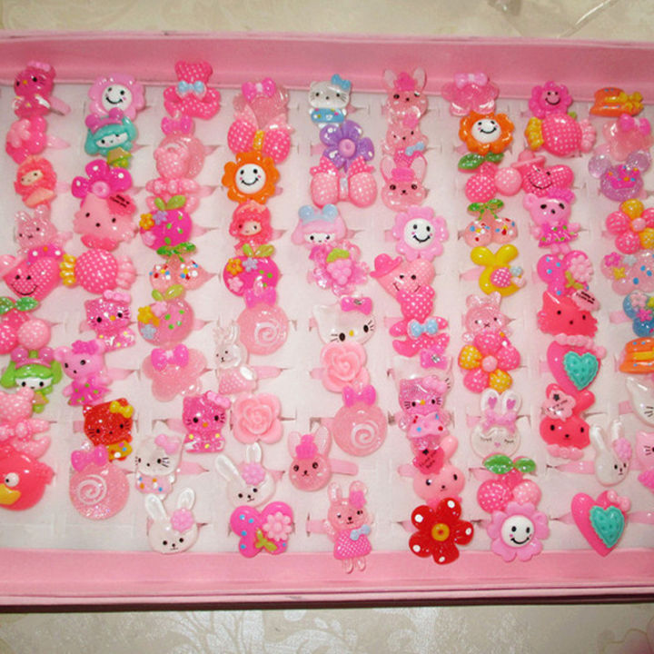 10pcs/box Mixed Color Cute Flower Rings Children's Day Jewelry Plastic ...