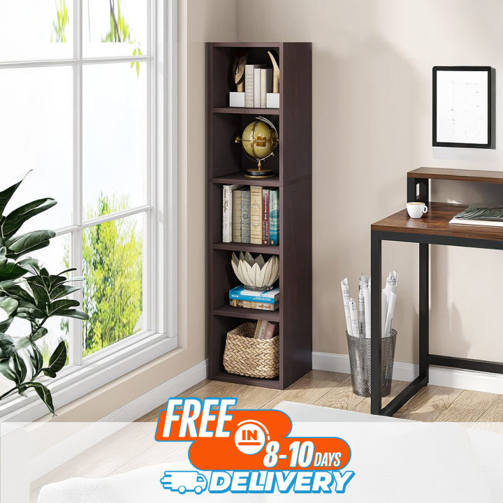 5-Tier Narrow Bookcase 60x12 inch Bookshelf Cabinet Cube Organizer Book ...