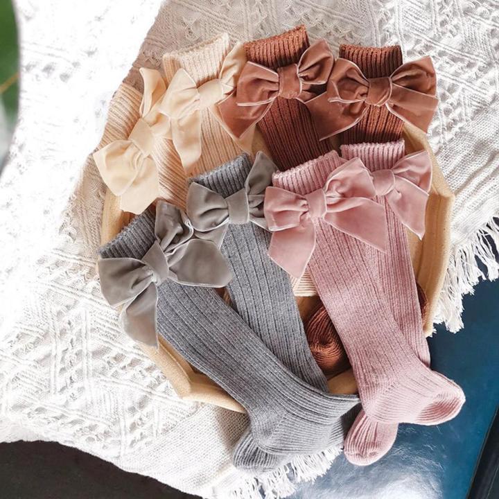 【Sandmdm】 Winter Baby Knee High Socks Kids Cotton Big Bow Christmas ...