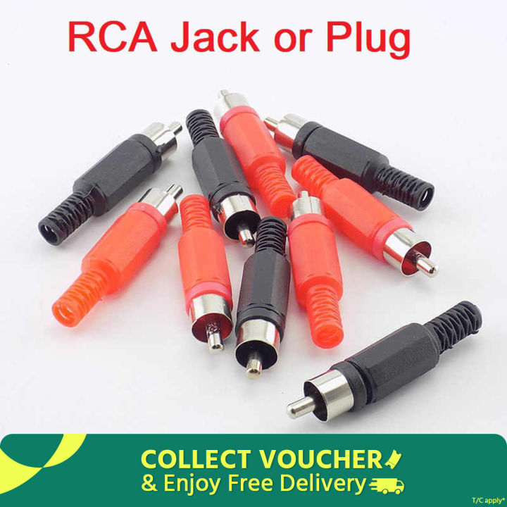 3Pair- MALE RCA Audio Video Connectors RCA Jack Plug RED & BLACK ...