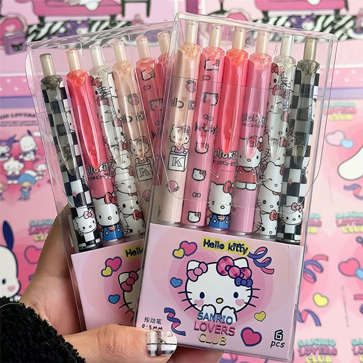 6PCS Set Cute Cartoon Hello Kitty Pen Student Stationery Gifts Black ...