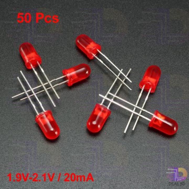 50Pcs Led Red Led 5Mm Round Led Light Emitting Diode Basic Red Light ...
